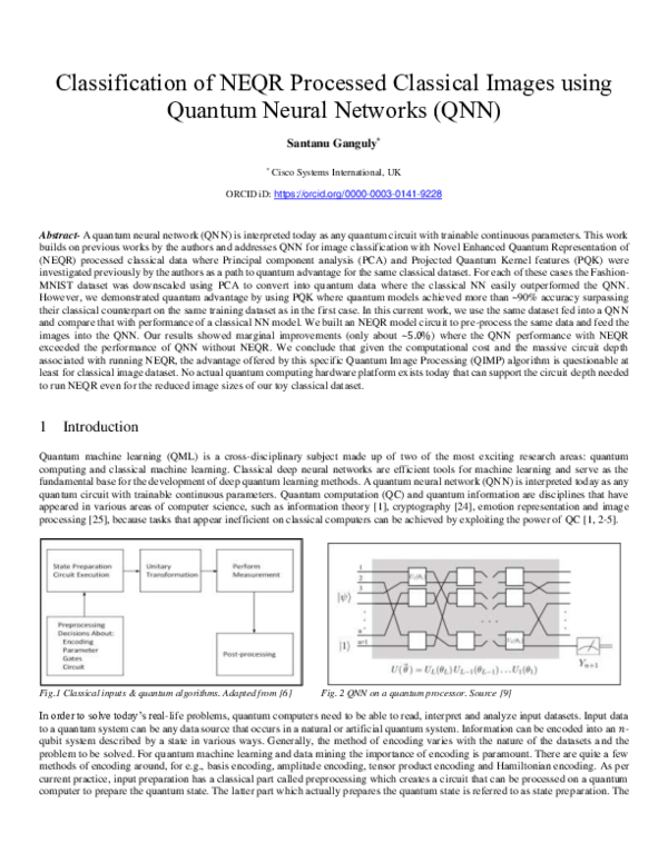 (PDF) Classification of NEQR Processed Classical Images using Quantum Neural Networks (QNN)