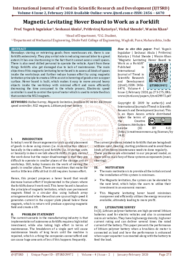 (PDF) Magnetic Levitating Hover Board to Work as a Forklift