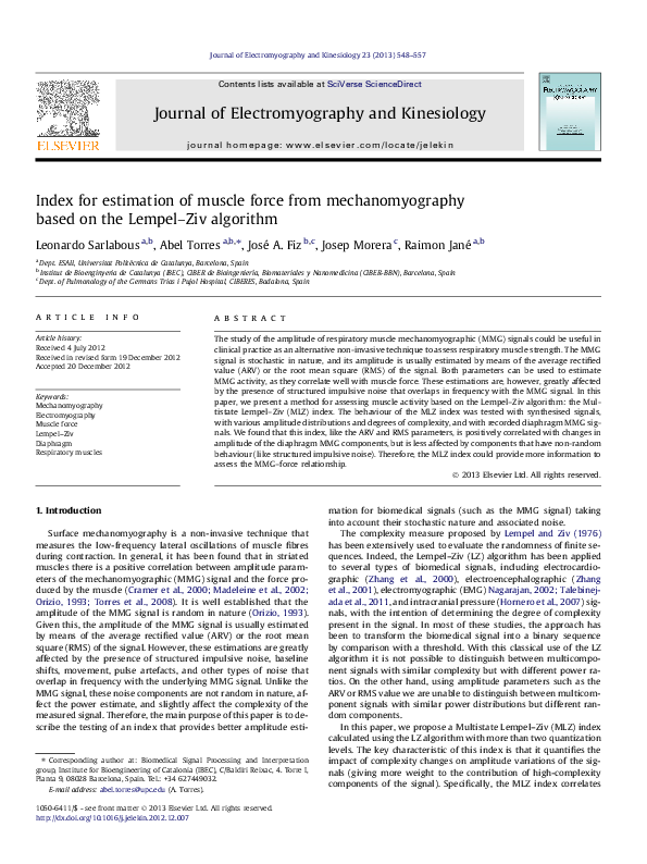 (PDF) Index for estimation of muscle force from mechanomyography based ...