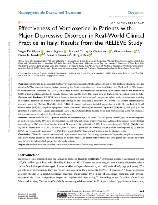 (PDF) Effectiveness of Vortioxetine in Patients with Major Depressive ...
