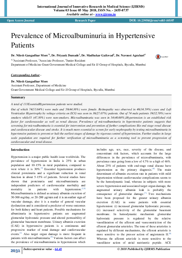 (PDF) Prevalence of Microalbuminuria in Hypertensive Patients