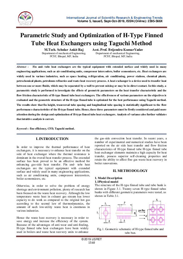 (PDF) Parametric study and optimization of H-type finned tube heat exchangers using Taguchi method