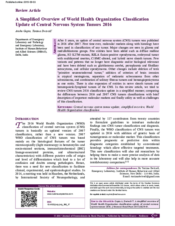 (PDF) WHO CNS Tumors Classification Update 2016