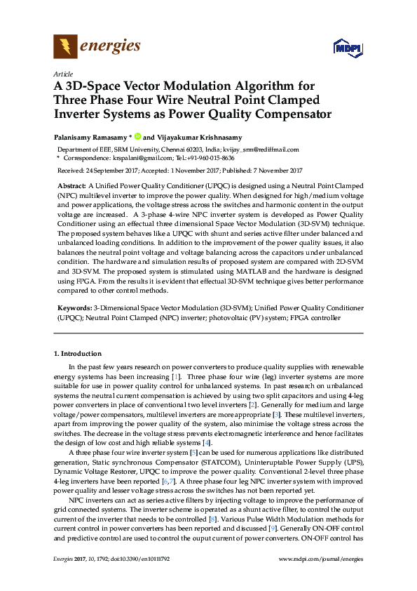 Pdf A 3d Space Vector Modulation Algorithm For Three Phase Four Wire Neutral Point Clamped