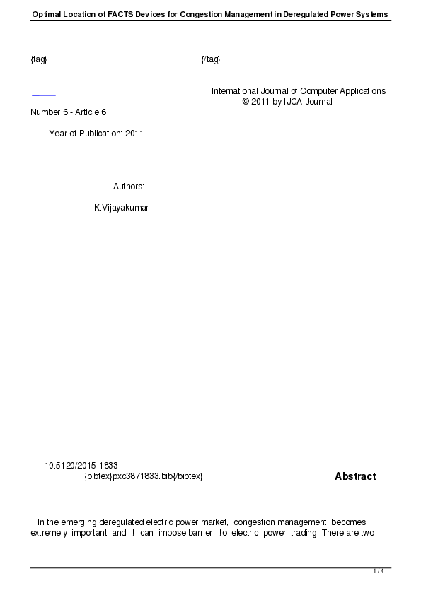 Pdf Optimal Location Of Facts Devices For Congestion Management