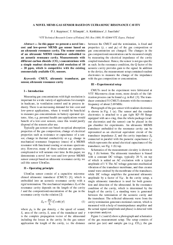(PDF) A novel MEMS gas sensor based on ultrasonic resonance cavity