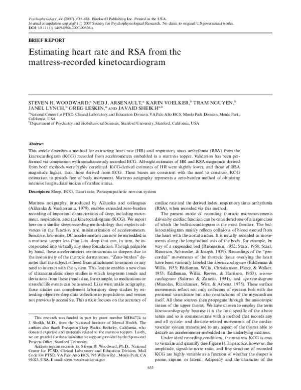(PDF) Estimating heart rate and RSA from the mattress-recorded ...