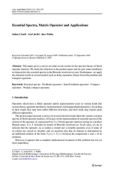 (PDF) Essential Spectra, Matrix Operator and Applications