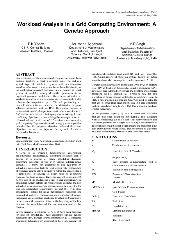 (PDF) Workload Analysis in a Grid Computing Environment: A Genetic Approach