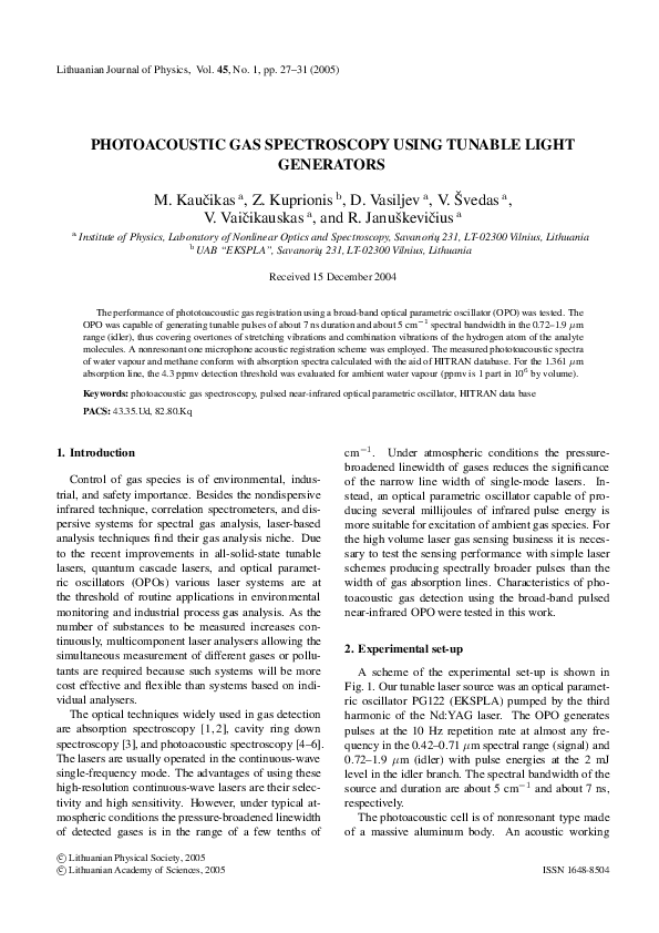 (PDF) Photoacoustic gas spectroscopy using tunable light generators