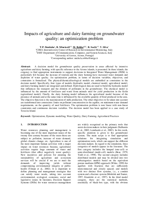 (PDF) Impacts of agriculture and dairy farming on groundwater quality ...