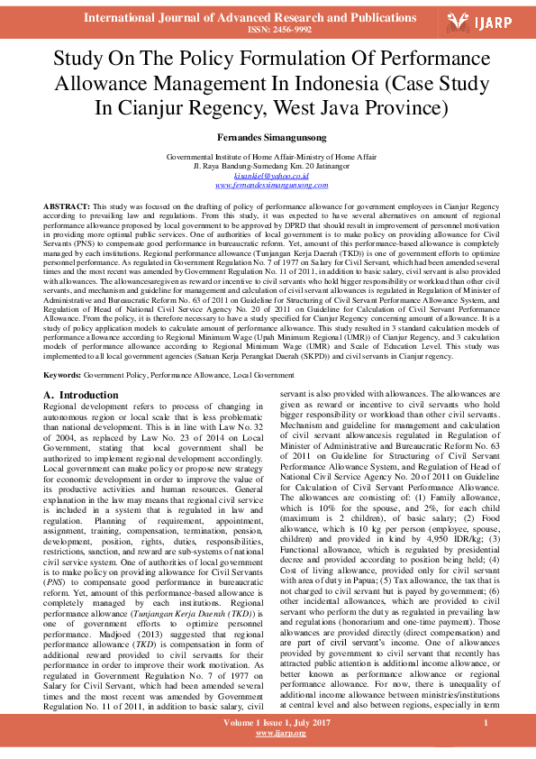 (PDF) Study on the Policy Formulation of Performance Allowance ...