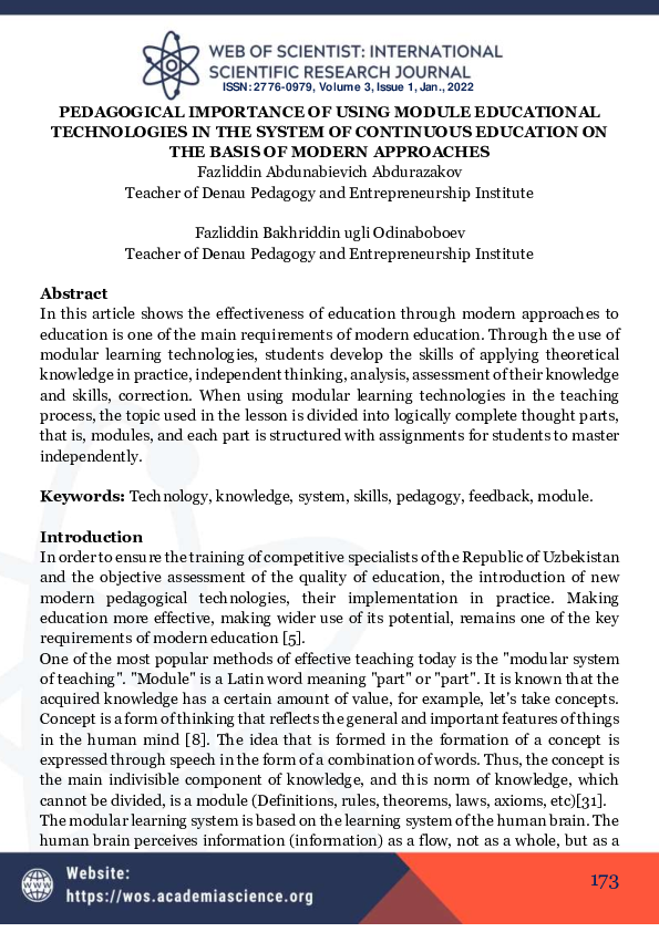 (PDF) PEDAGOGICAL IMPORTANCE OF USING MODULE EDUCATIONAL TECHNOLOGIES ...