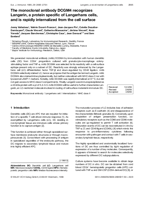 (PDF) The monoclonal antibody DCGM4 recognizes Langerin, a protein ...