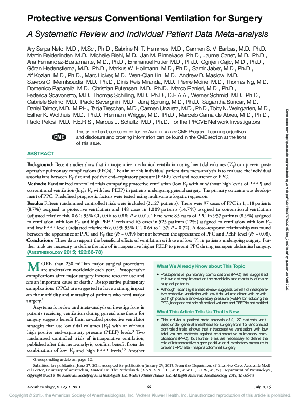 (PDF) Protective versus Conventional Ventilation for Surgery: A Systematic Review and Individual ...