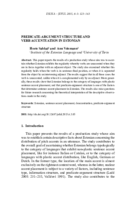 (PDF) Predicate-argument structure and verb accentuation in Estonian | Ann Veismann - Academia.edu