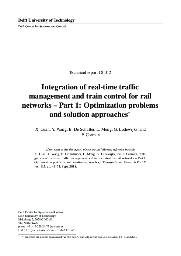 (PDF) Integration of real-time traffic management and train control for rail networks - Part 1 ...