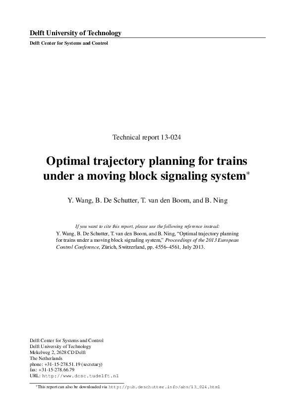 (PDF) Optimal trajectory planning for trains under a moving block ...