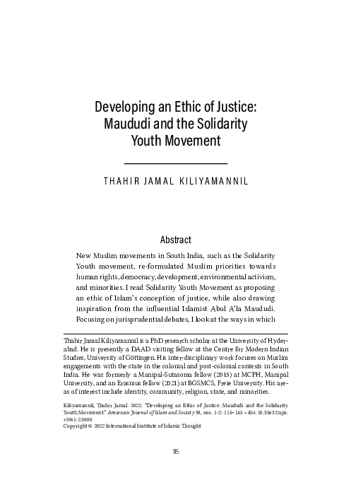 (PDF) Developing an Ethic of Justice: Maududi and Solidarity Youth Movement