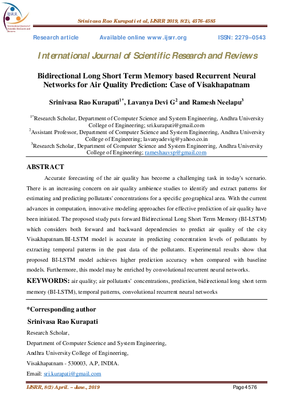 (PDF) Bidirectional Long Short Term Memory based Recurrent Neural Networks for Air Quality ...