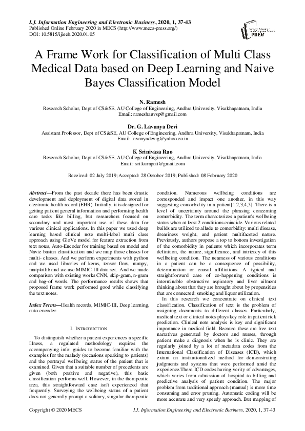 Pdf A Frame Work For Classification Of Multi Class Medical Data Based On Deep Learning And