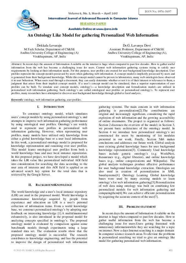(PDF) An Ontology Like Model for gathering Personalized Web Information