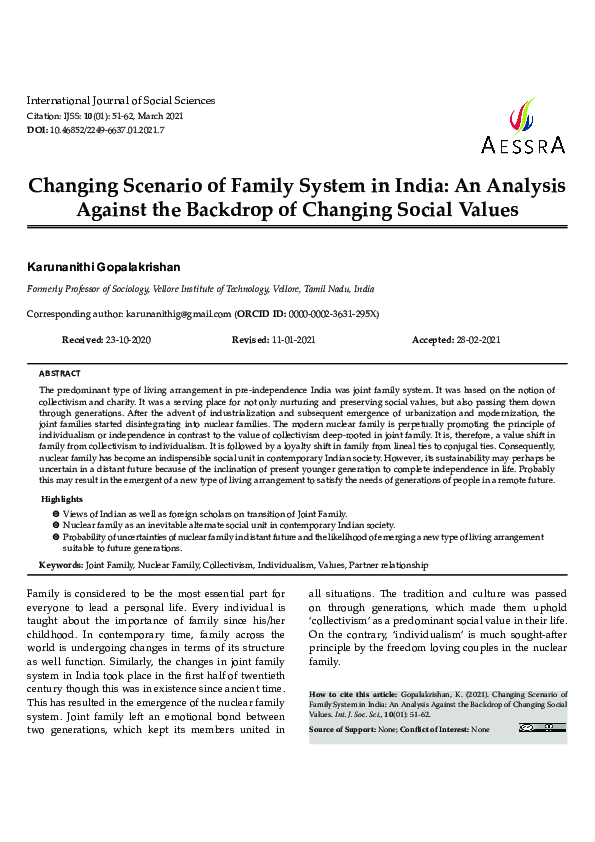 (PDF) Changing Scenario of Family System in India: An Analysis Against ...