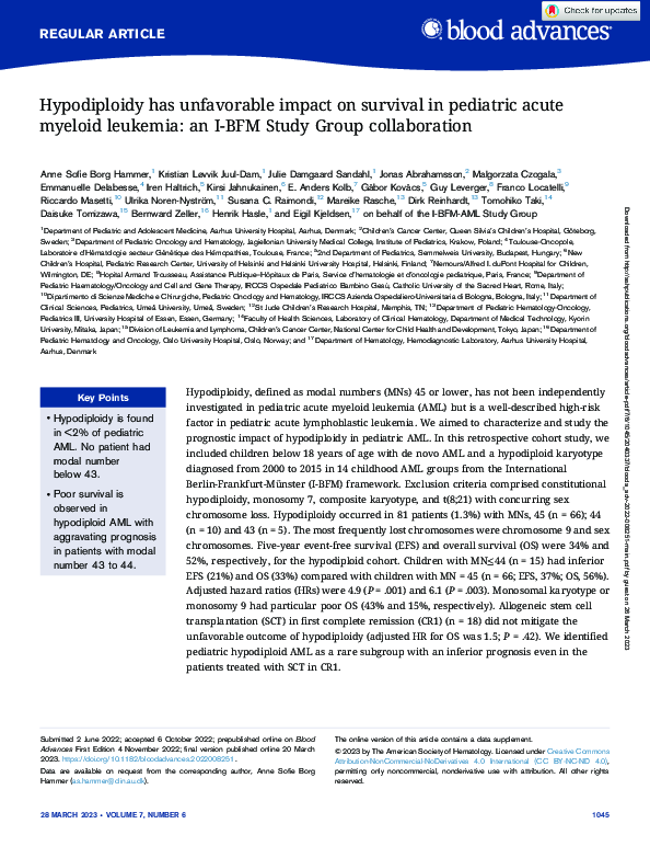 Hypodiploidy has unfavorable impact on survival in pediatric acute ...