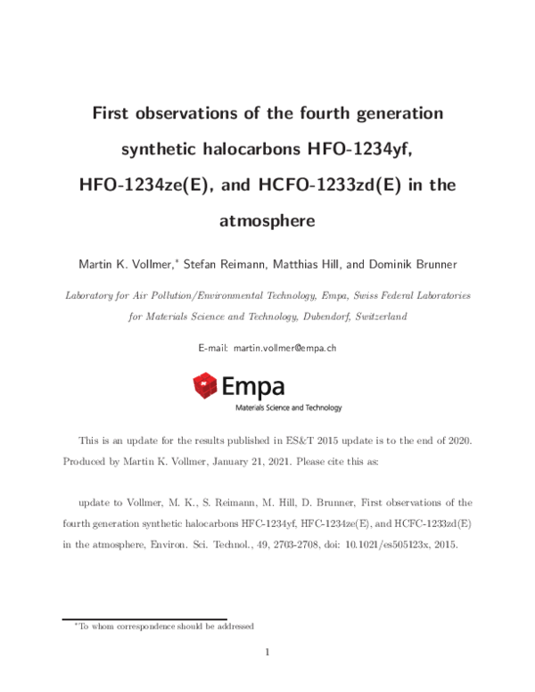 (PDF) First observation of the fourth generation synthetic halocarbons ...