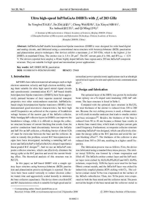 (PDF) 203 GHz InP/InGaAs DHBTs for High-Speed Circuits