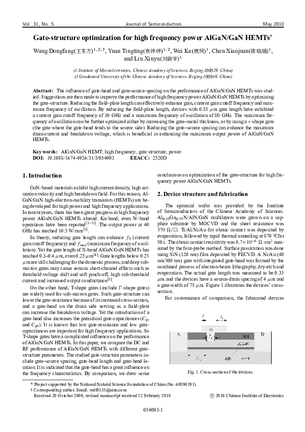 (PDF) Gate-structure optimization for high frequency power AlGaN/GaN HEMTs