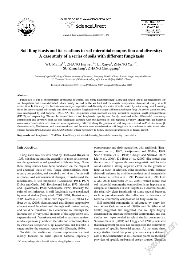 (PDF) Soil fungistasis and its relations to soil microbial composition and diversity: A case ...