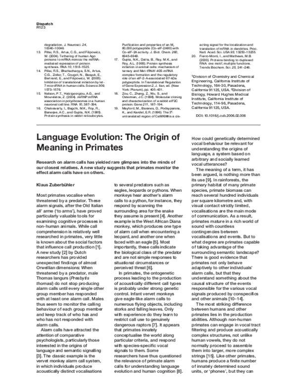 (PDF) Language Evolution: The Origin of Meaning in Primates