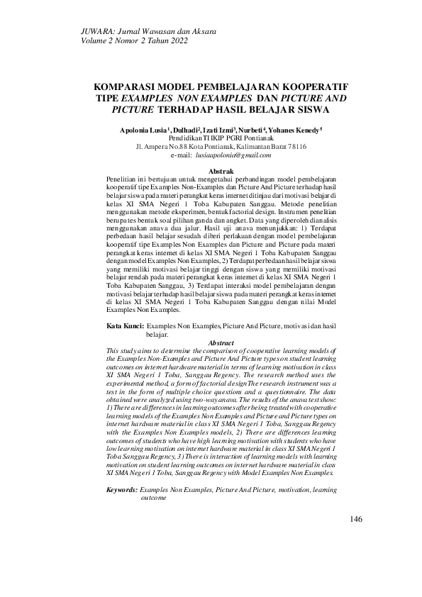 (PDF) Komparasi Model Pembelajaran Kooperatif Tipe Examples Non ...