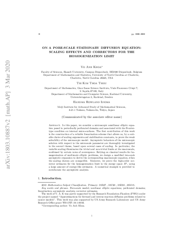 (PDF) On a pore-scale stationary diffusion equation: Scaling effects and correctors for the ...