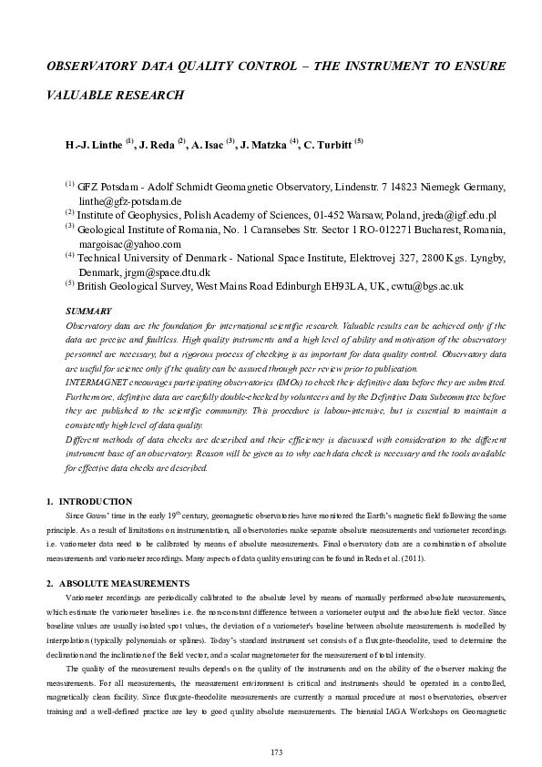 (PDF) Observatory Data Quality Control – the instrument to ensure ...