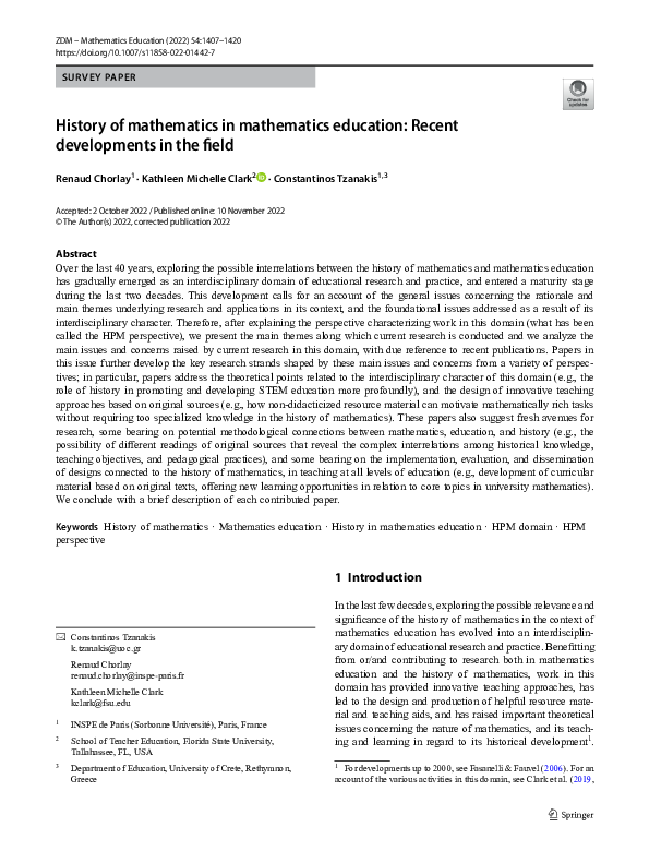 Pdf History Of Mathematics In Mathematics Education Recent Developments In The Field