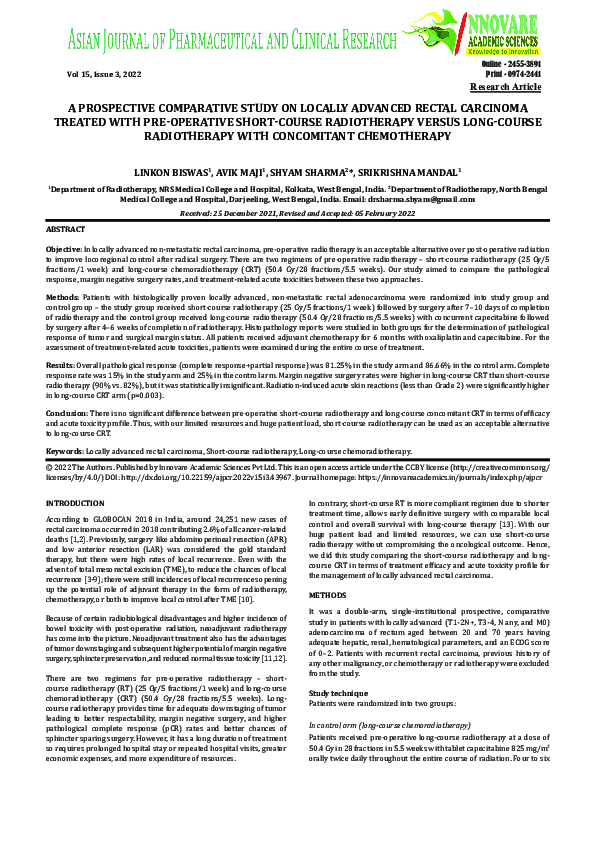 (PDF) A PROSPECTIVE COMPARATIVE STUDY ON LOCALLY ADVANCED RECTAL ...