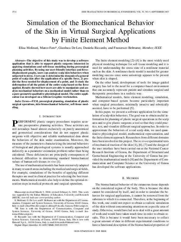 (PDF) Simulation of the Biomechanical Behavior of the Skin in Virtual ...