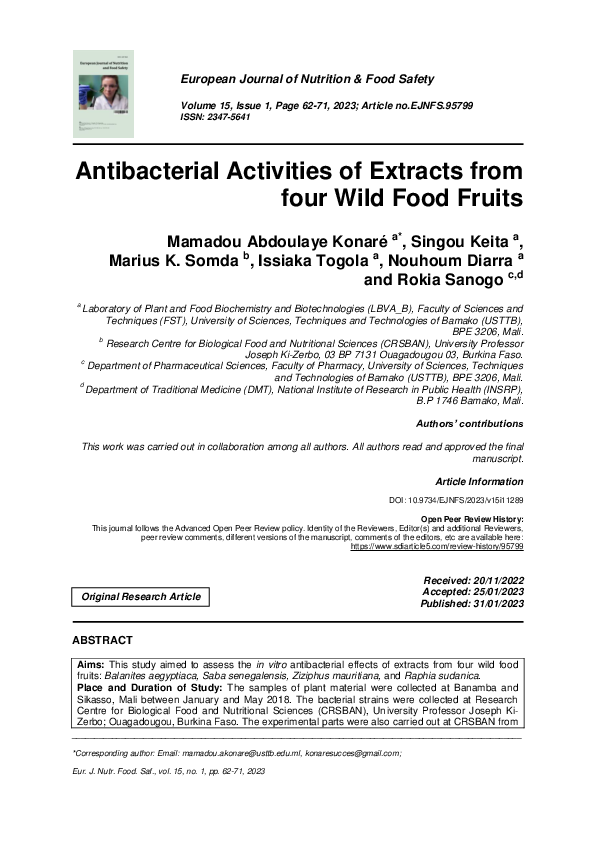 (PDF) Antibacterial Activities of Extracts from four Wild Food Fruits