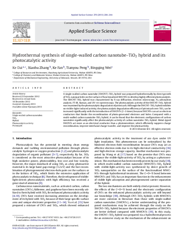(PDF) Hydrothermal synthesis of single-walled carbon nanotube–TiO2 ...