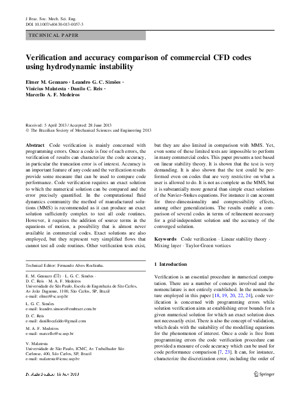 (PDF) Verification and accuracy comparison of commercial CFD codes using hydrodynamic instability