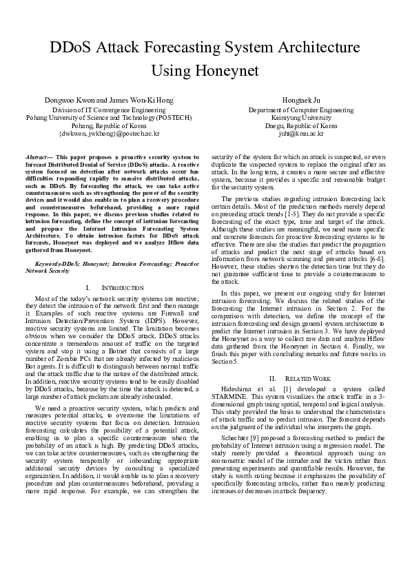 Pdf Ddos Attack Forecasting System Architecture Using Honeynet