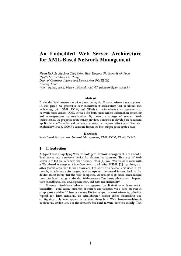 (PDF) An embedded Web server architecture for XML-based network management