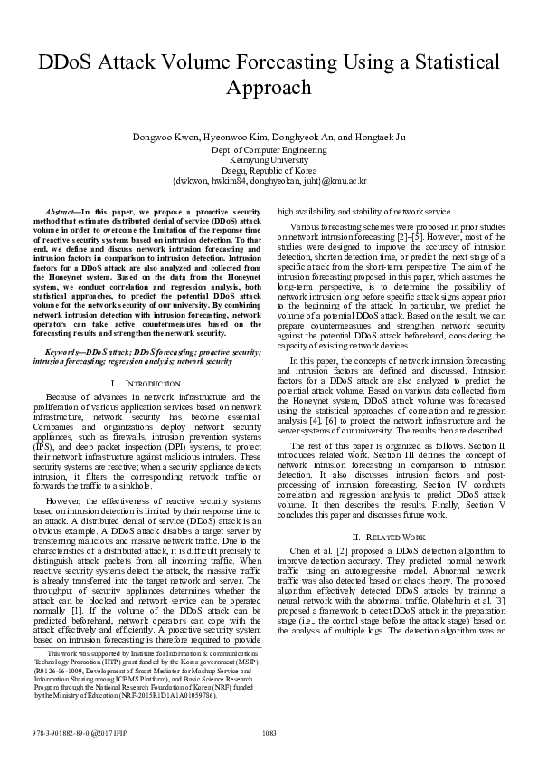 Pdf Ddos Attack Volume Forecasting Using A Statistical Approach
