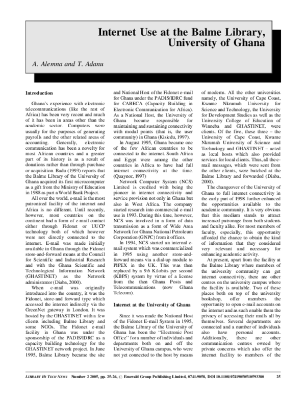(PDF) Internet Use at the Balme Library, University of Ghana