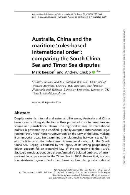 (PDF) Australia, China and the maritime 'rules-based international ...