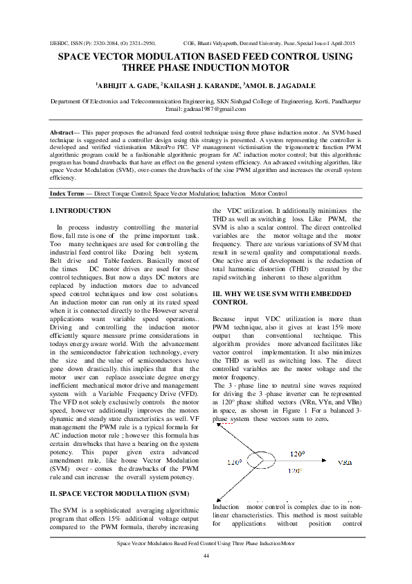 Pdf Space Vector Modulation Based Feed Control Using Three Phase