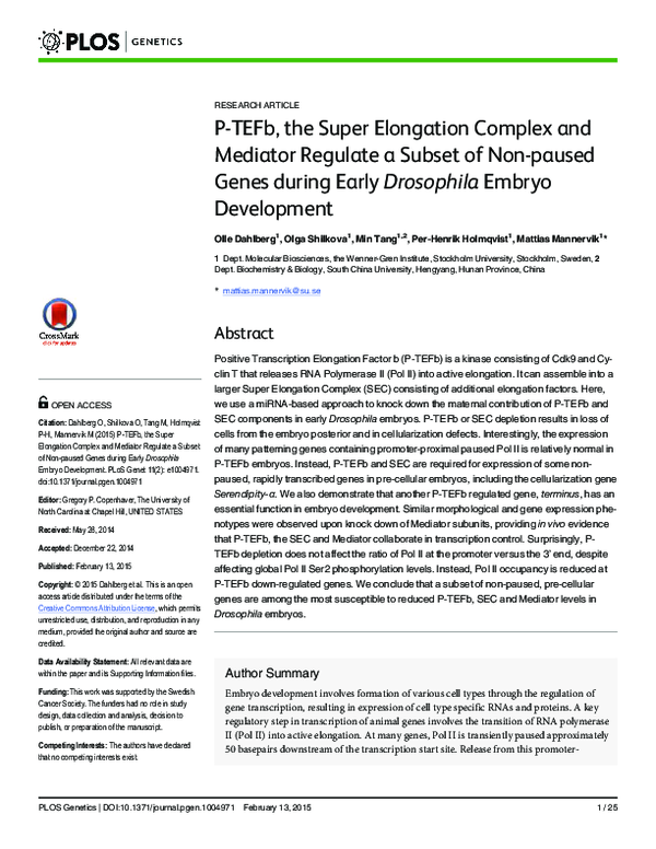 (PDF) P-TEFb, the super elongation complex and mediator regulate a ...
