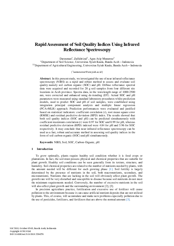 (PDF) Rapid Assessment of Soil Quality Indices Using Infrared Reflectance Spectroscopy